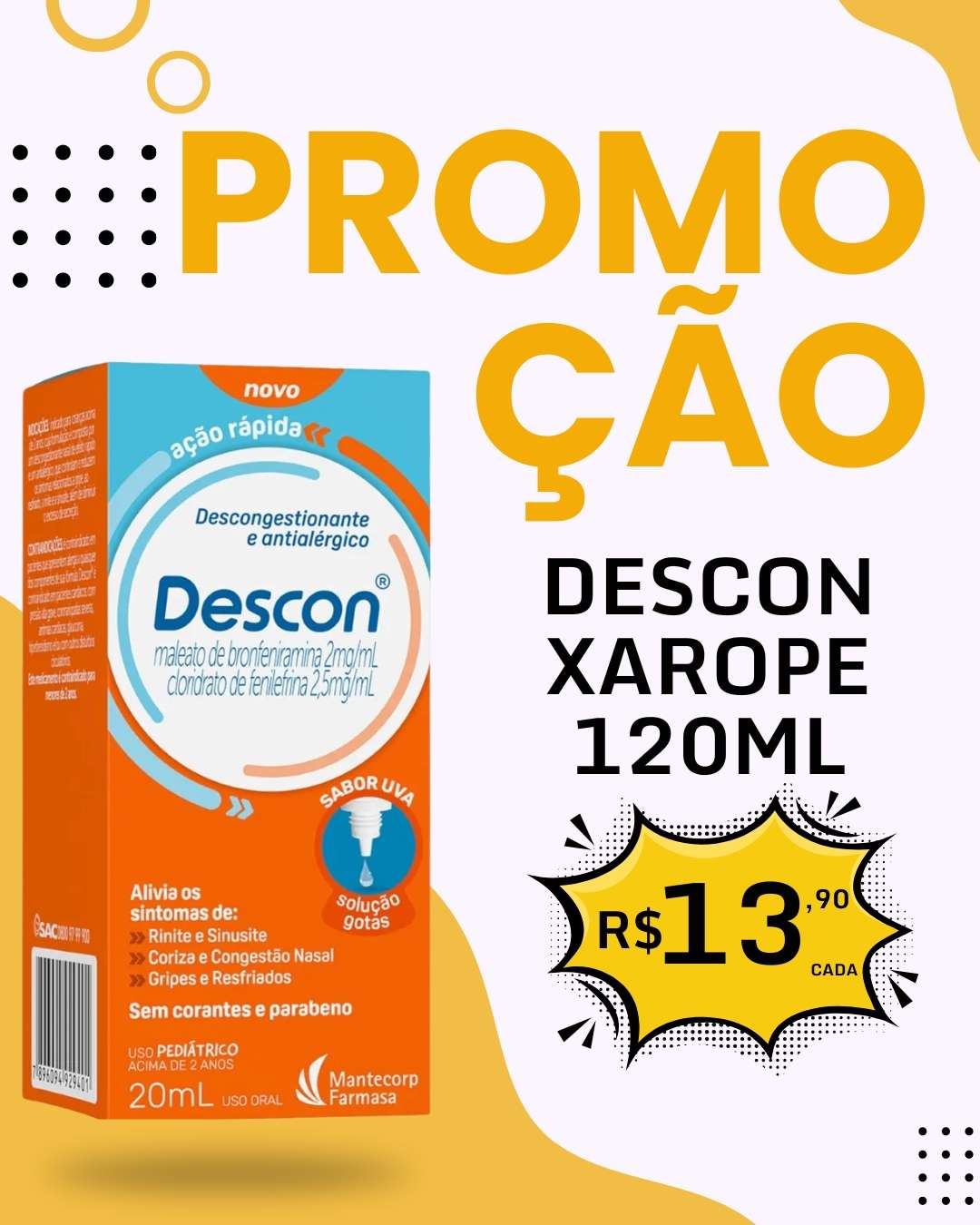 Descon Descongestionante e Antialérgico 12 Comprimidos | Drogaria Lecer